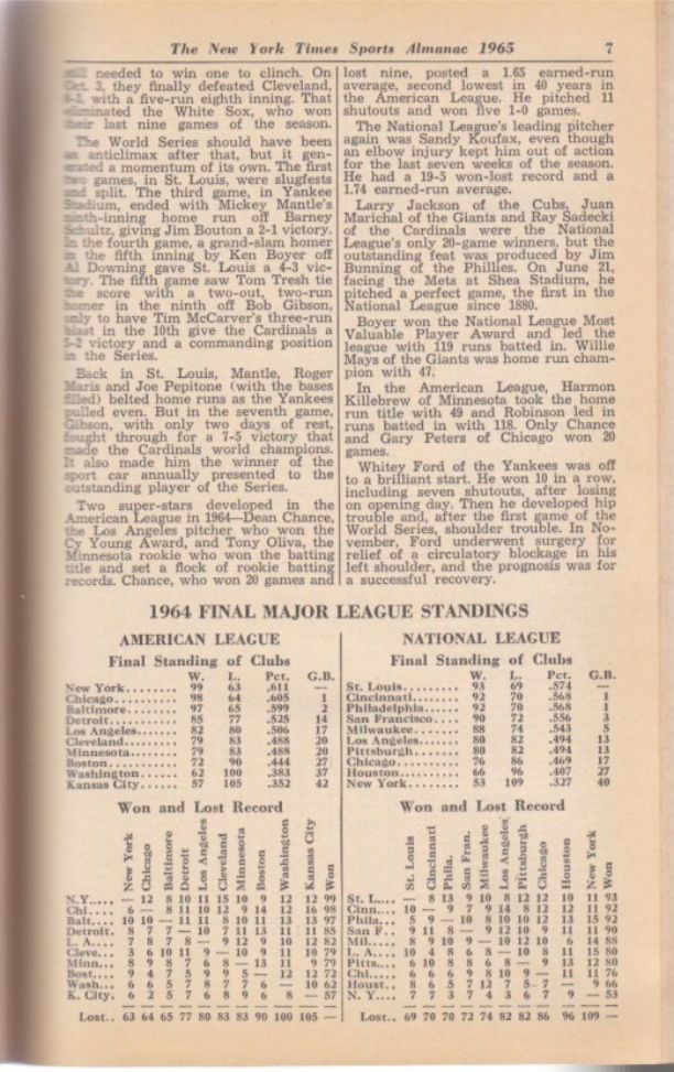 THE NEW YORK TIMES SPORTS ALMANAC 1965